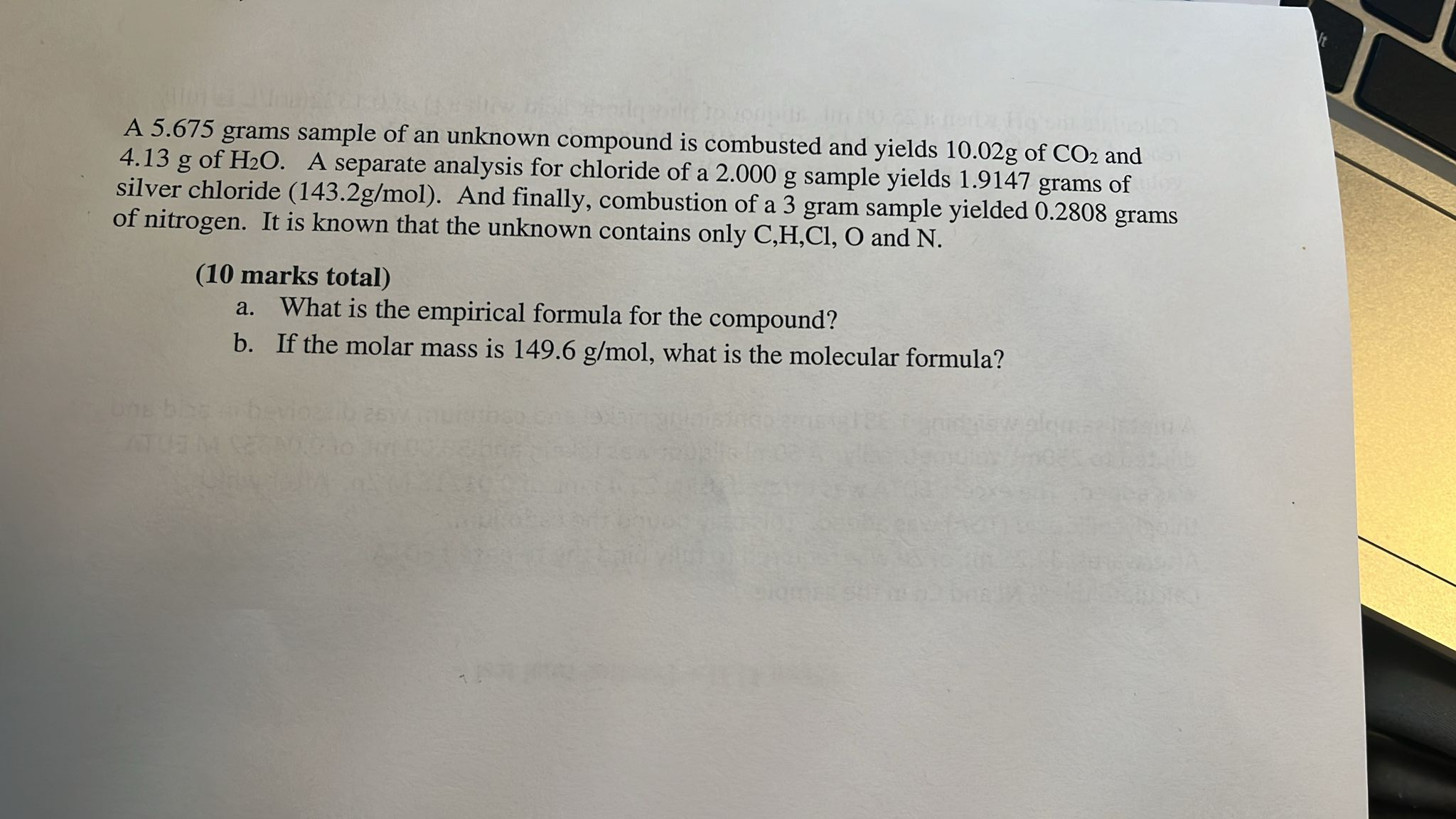 Solved A 5.675 ﻿grams sample of an unknown compound is | Chegg.com