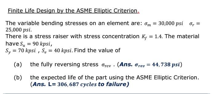 Solved Finite Life Design by the ASME Elliptic Criterion. | Chegg.com