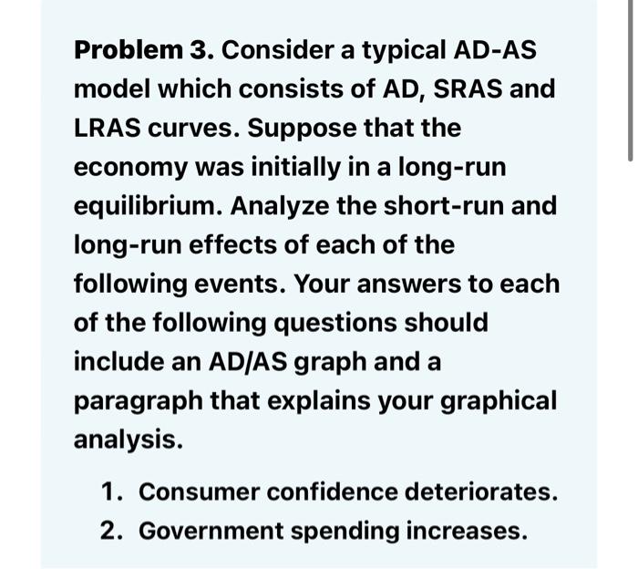 Solved Problem 3. Consider a typical AD-AS model which | Chegg.com