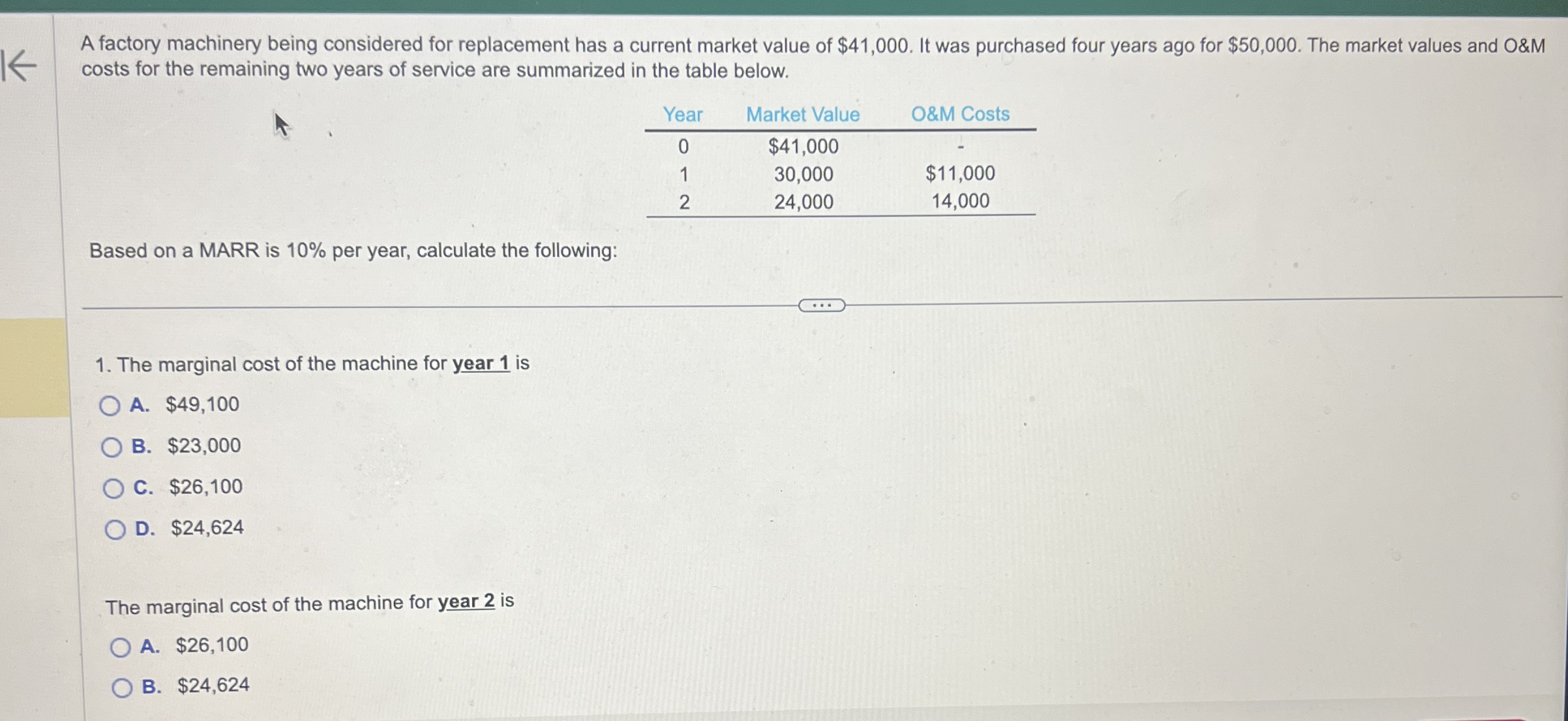 Solved A factory machinery being considered for replacement | Chegg.com