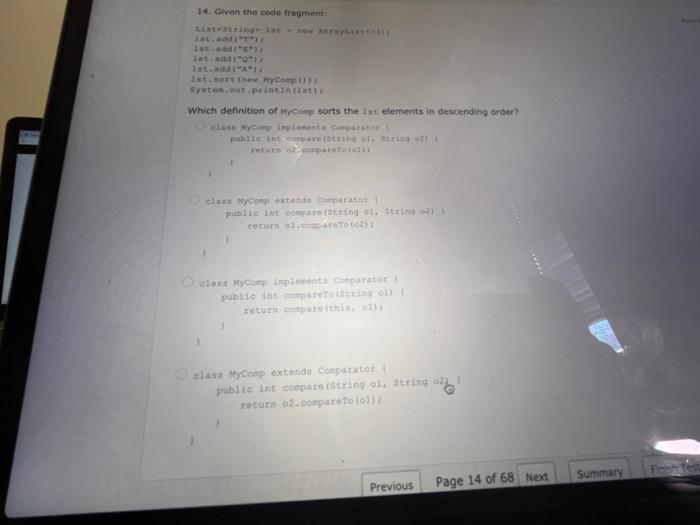 Solved 14. Given the code fragment Lixtedtining tat = eep | Chegg.com
