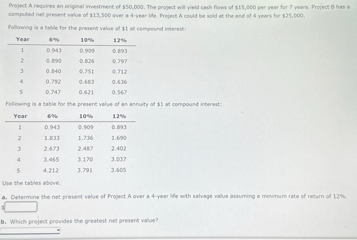 Solved Project A requires an original investment of $50,000. | Chegg.com