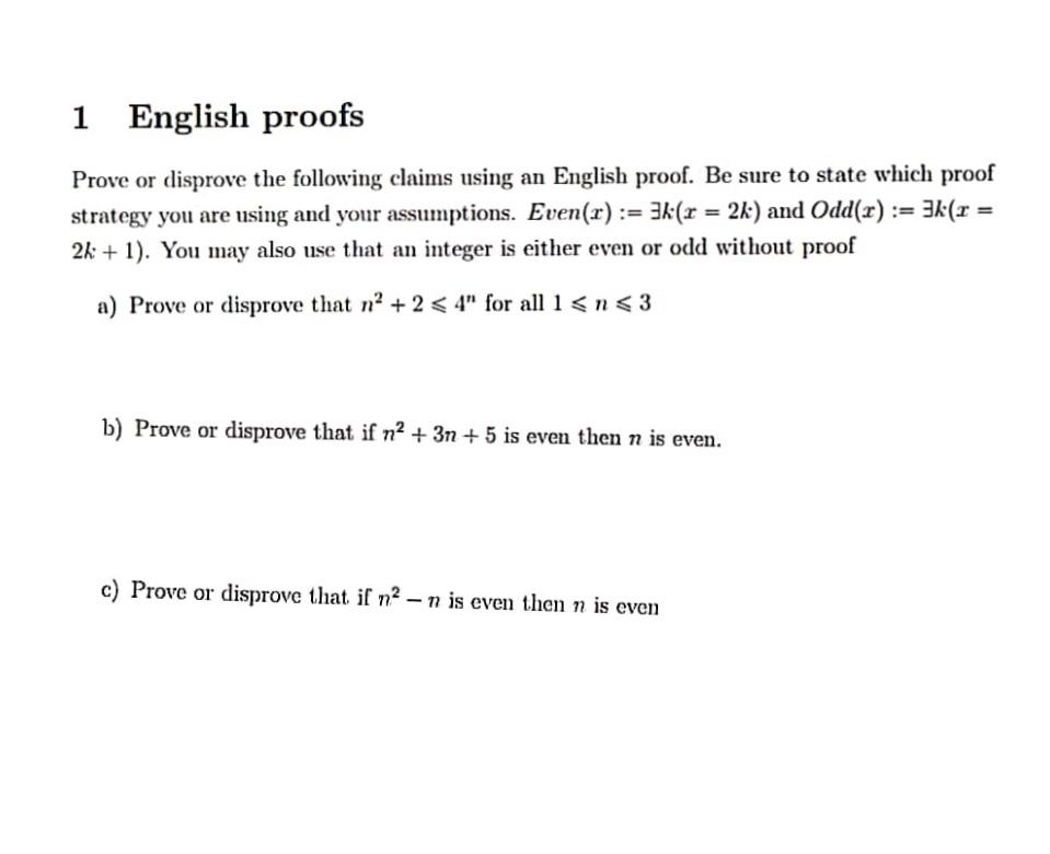 Solved 1 English proofs Prove or disprove the following | Chegg.com
