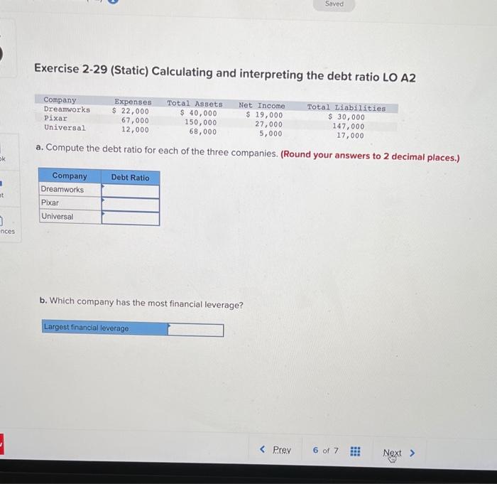 Solved Saved Exercise 2-29 (Static) Calculating and | Chegg.com