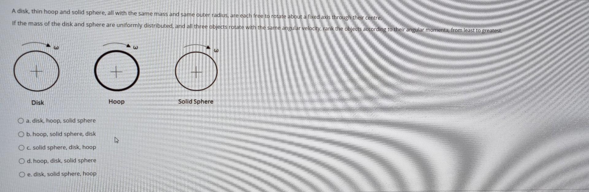 Solved A disk, thin hoop and solid sphere, all with the same | Chegg.com