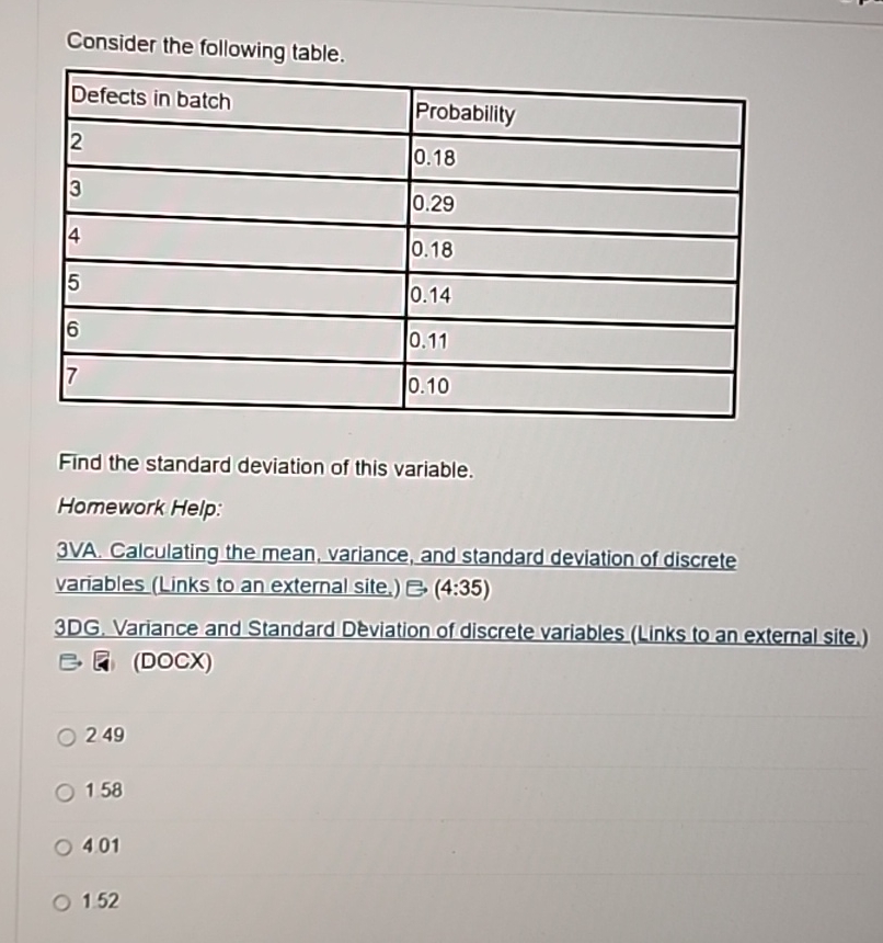 Solved Consider the following table.\table[[Defects in | Chegg.com