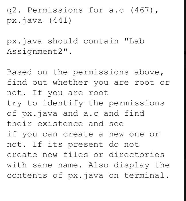 Solved q2. Permissions for a.c (467), px.java (441) px.java | Chegg.com