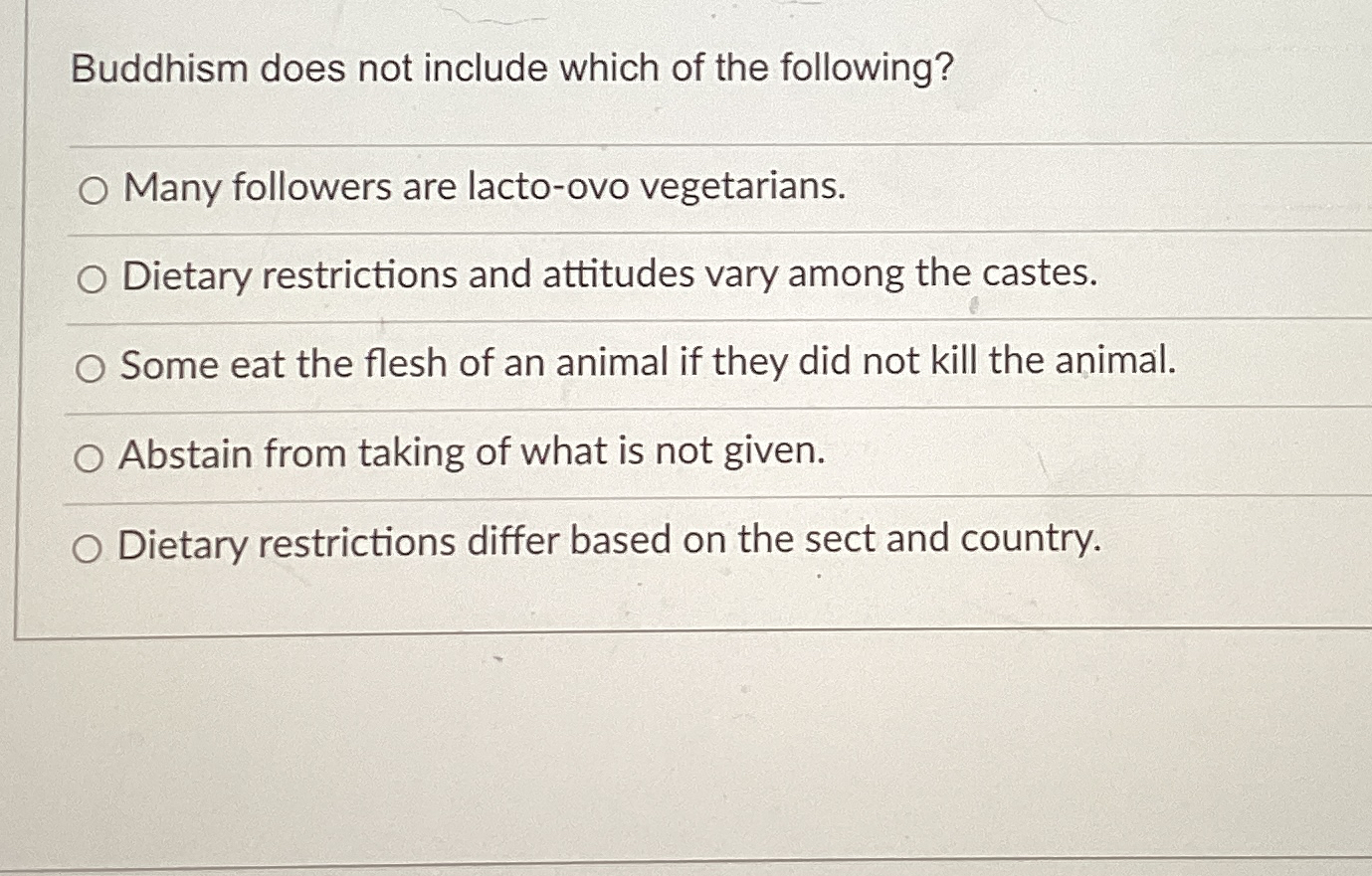 Solved Buddhism does not include which of the following?Many | Chegg.com