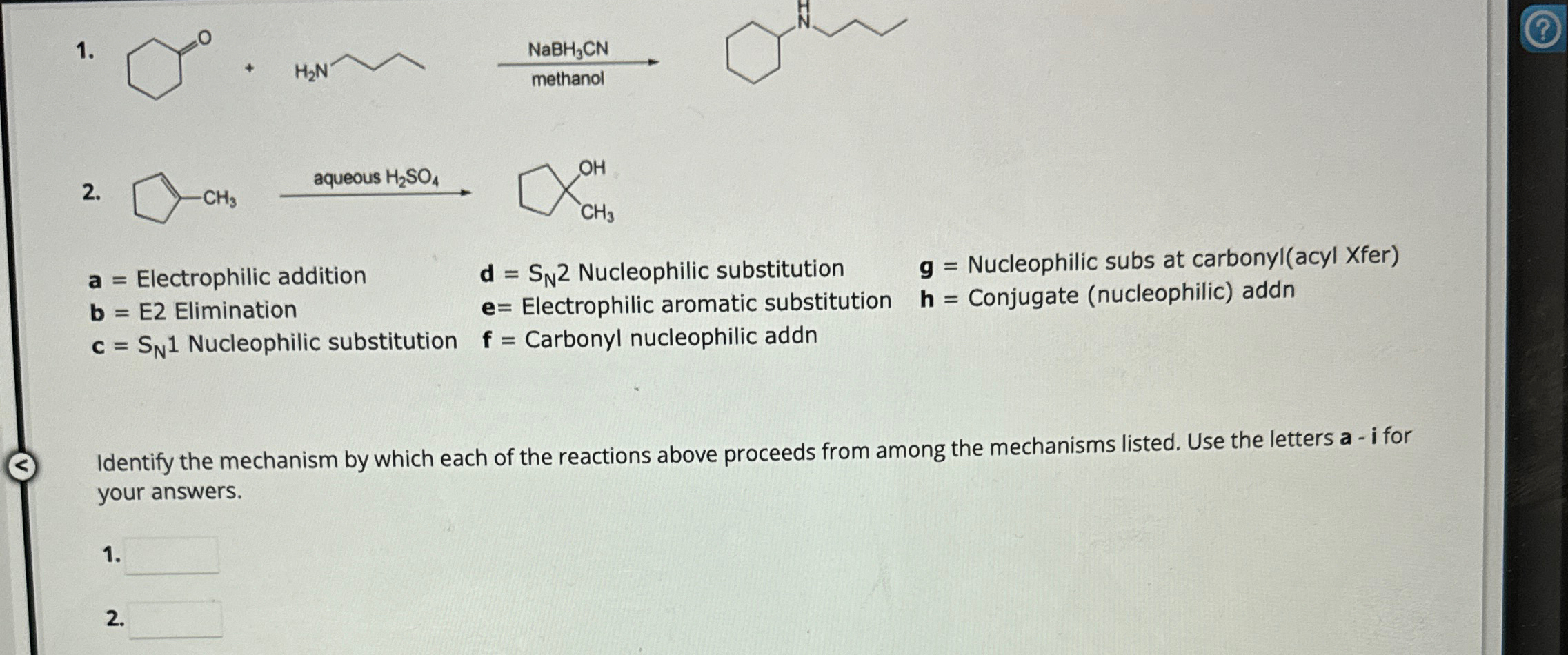Solved +2.a= ﻿Electrophilic additiond =SN2 ﻿Nucleophilic | Chegg.com