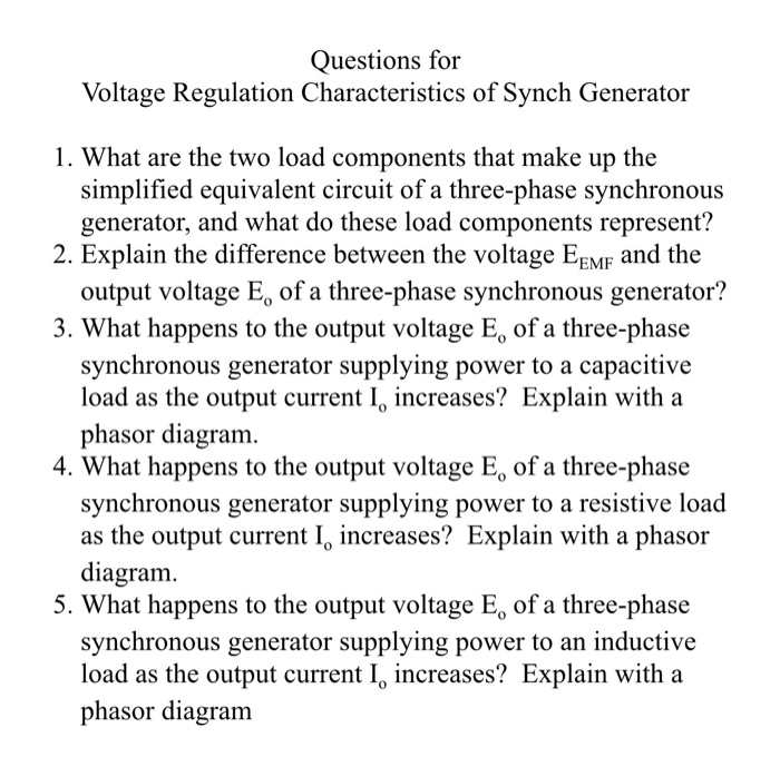 Solved Questions for Voltage Regulation Characteristics of | Chegg.com