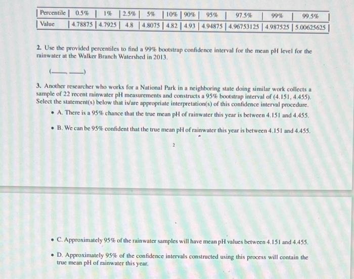 Solved 2. Use the provided pereentiles to find a 99% | Chegg.com