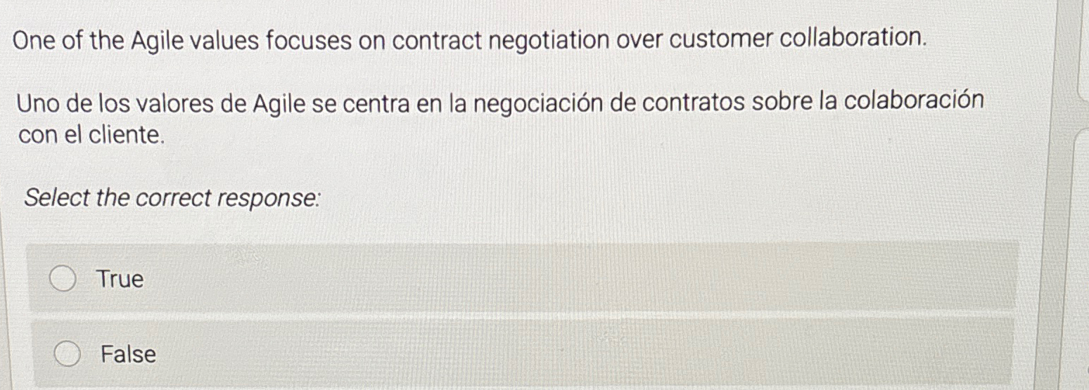 Solved One of the Agile values focuses on contract | Chegg.com