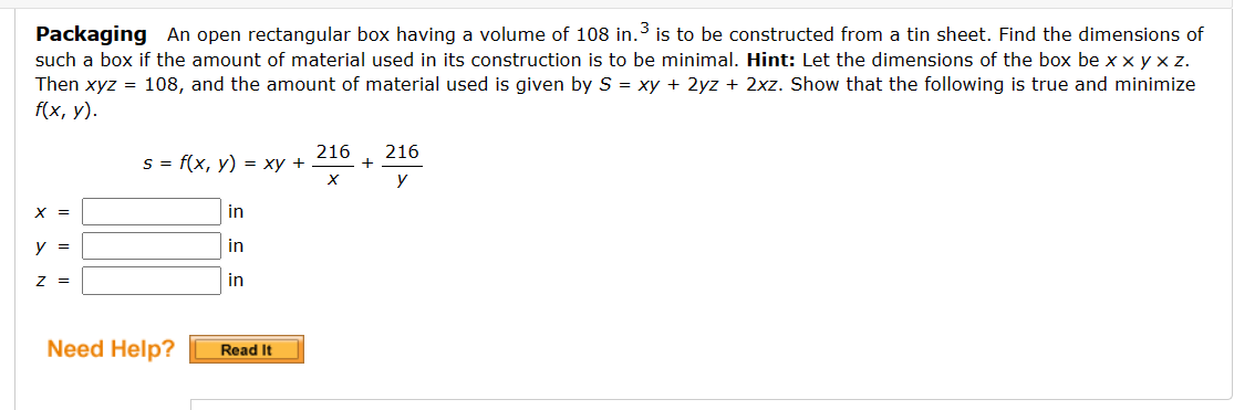 Solved An open rectangular box having a volume of 108 ﻿in^3 | Chegg.com