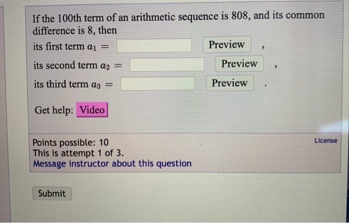 Solved If the 100th term of an arithmetic sequence is 808, | Chegg.com