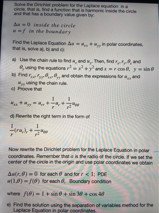 Solve the Dirichlet problem for the Laplace equation | Chegg.com