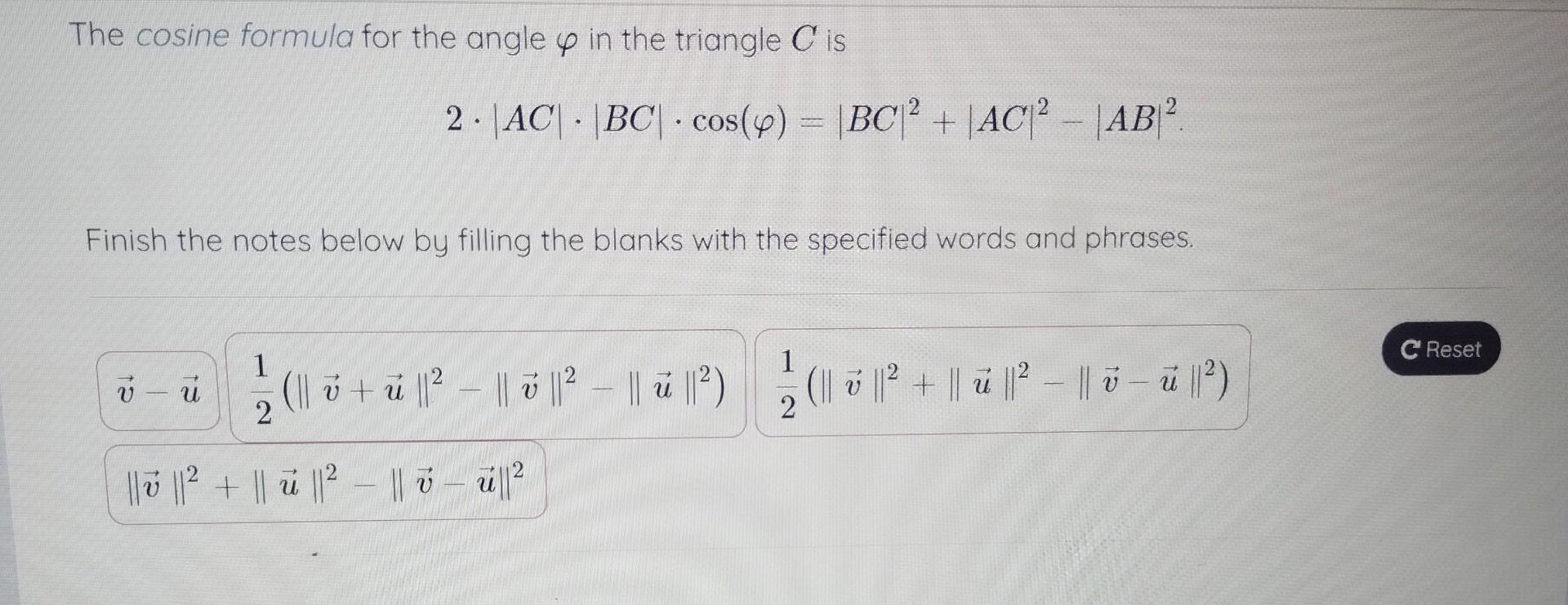 Solved See the triangle \\( A B C \\).\r\n\r\n\r\nThe cosine | Chegg.com