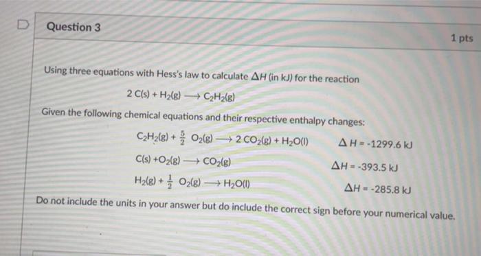 Solved Using three equations with Hess's law to calculate ΔH | Chegg.com