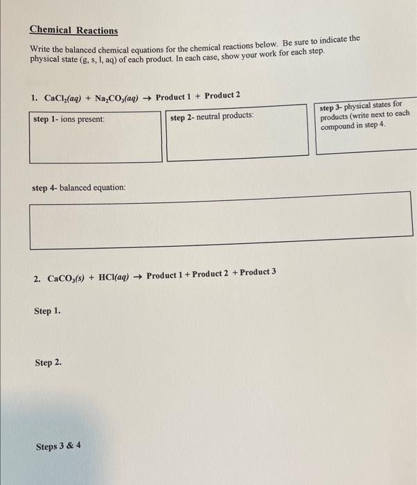 Solved Chemical Reactions Write the balanced chemical | Chegg.com