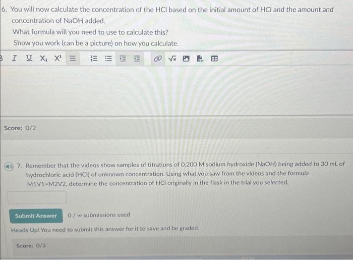 Solved You will now calculate the concentration of the HCl | Chegg.com