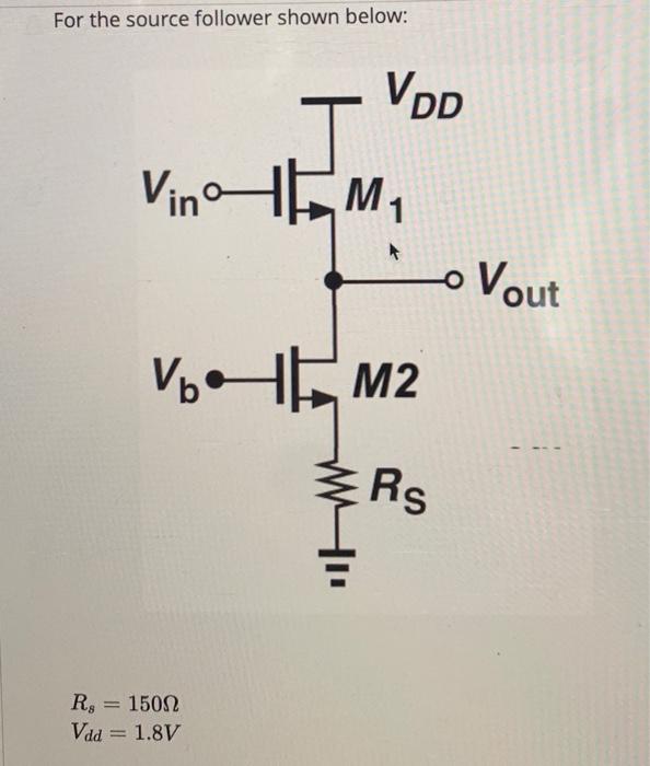 Solved For the source follower shown below: Rs=150ΩVdd=1.8 | Chegg.com