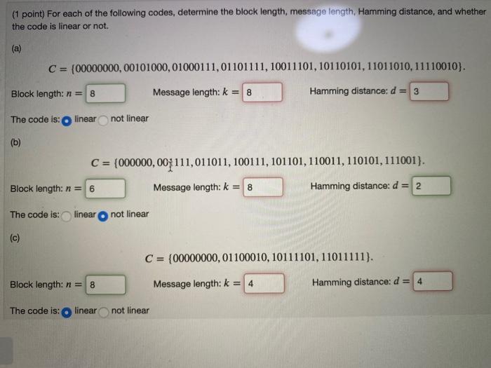 Solved (1 point) For each of the following codes, determine | Chegg.com