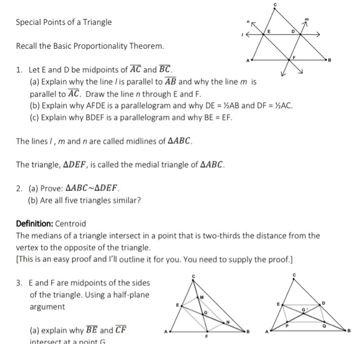 Solved Special Points of a Triangle Recall the Basic | Chegg.com