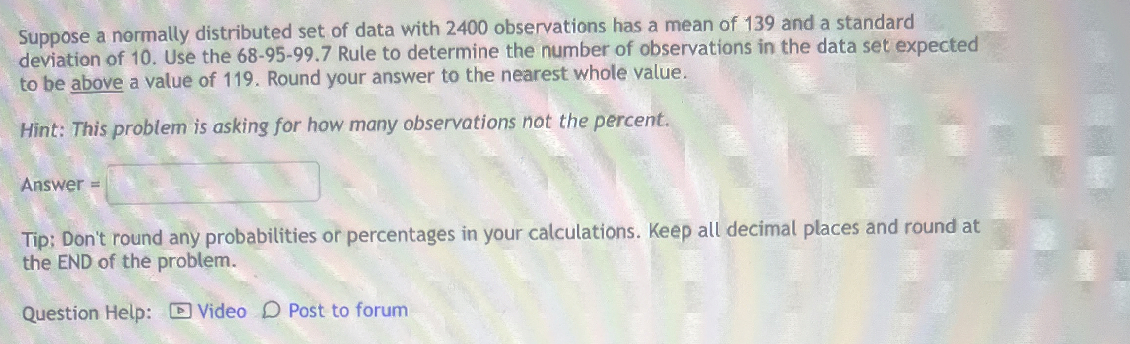 Solved Suppose a normally distributed set of data with 2400 | Chegg.com