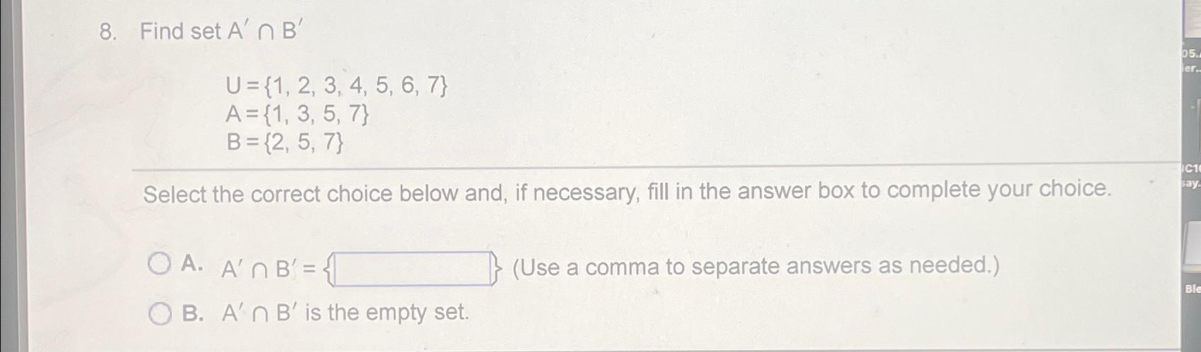 Solved Find set A^(')\\\\cap | Chegg.com