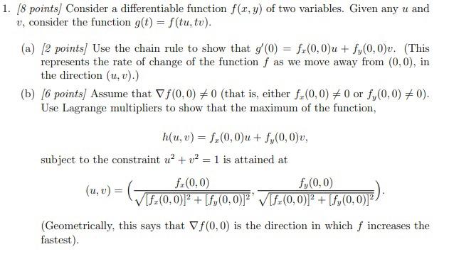 Solved [8 points] Consider a differentiable function f(x,y) | Chegg.com