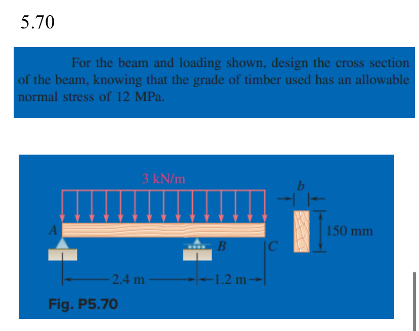 Solved 5.70For the beam and loading shown, design the cross | Chegg.com