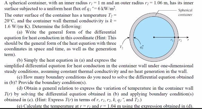 Solved container A spherical container, with an inner radius | Chegg.com