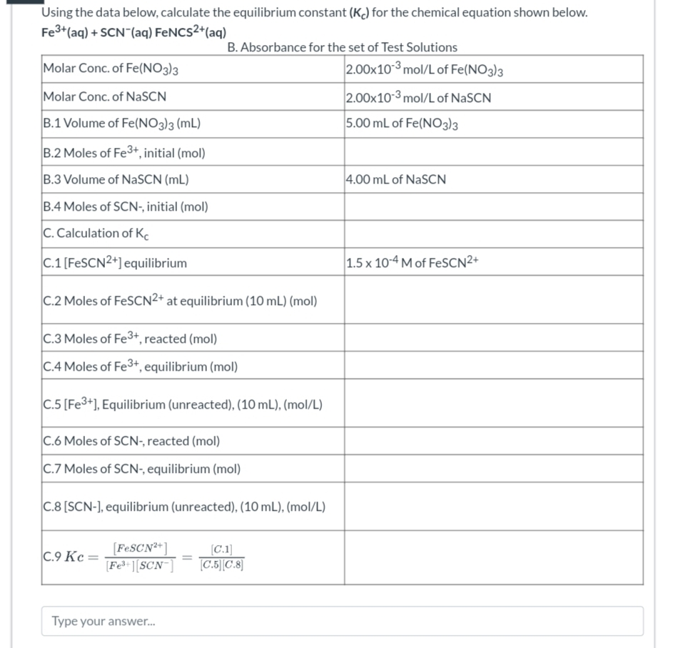 Solved Using the data below, calculate the equilibrium | Chegg.com