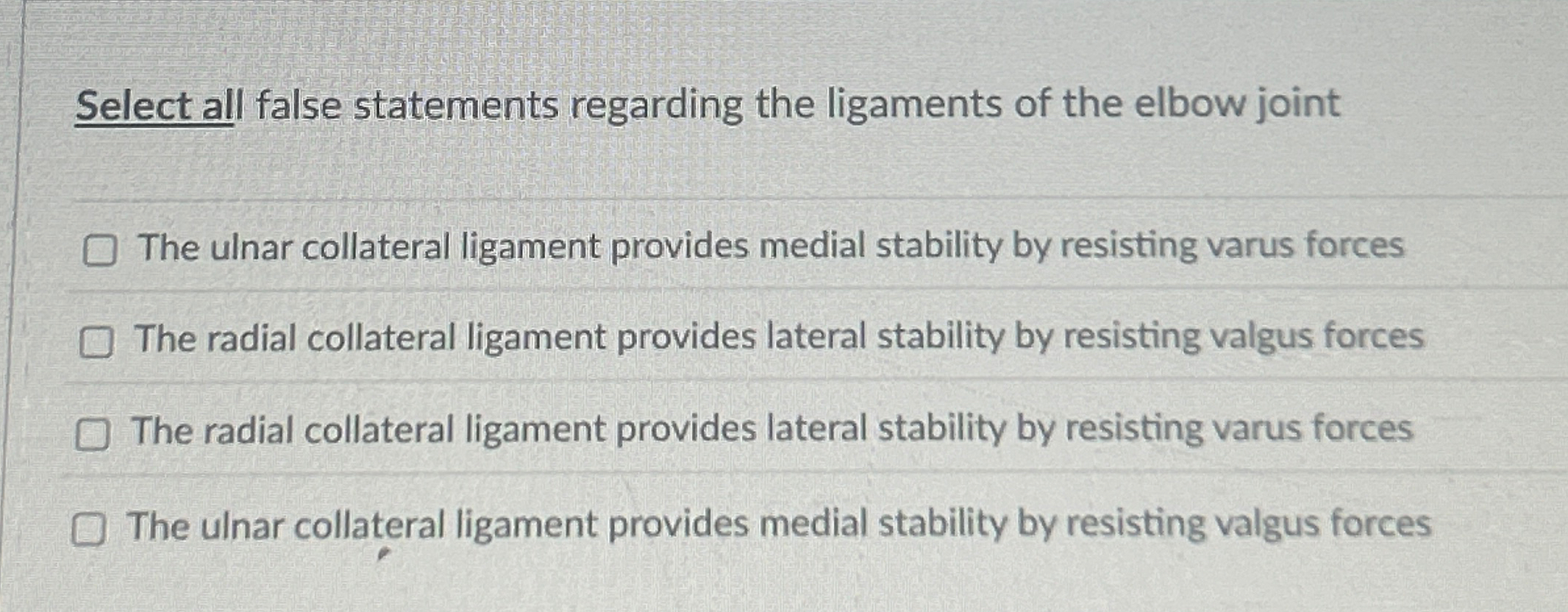 Solved Select all false statements regarding the ligaments | Chegg.com