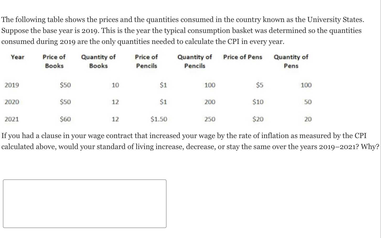 Solved The following table shows the prices and the | Chegg.com