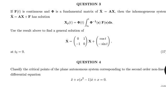 Solved If F(t) is continuous and Φ is a fundamental matrix | Chegg.com