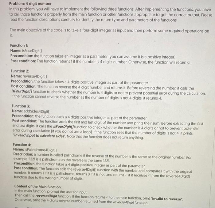 Solved Problem: 4 digit number In this problem, you will | Chegg.com