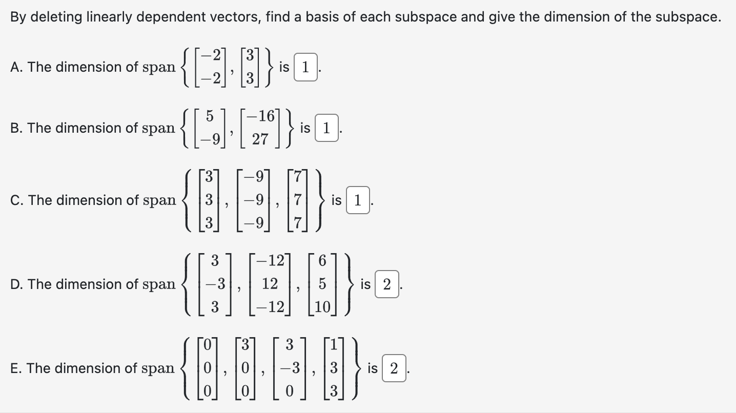 Solved By deleting linearly dependent vectors, find a basis | Chegg.com