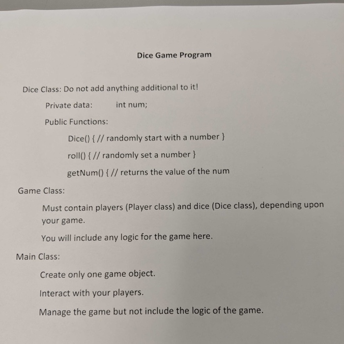 Solved JAVA PROGRAMMINGonly thing i want done is the dice | Chegg.com