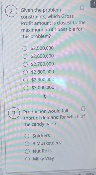 Solved Candy Bar Solver You are in charge of manufacturing | Chegg.com