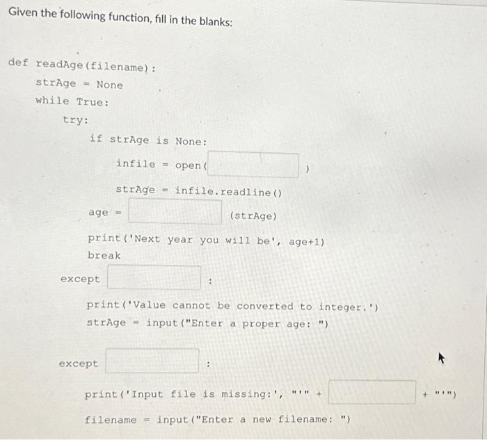 Solved Given the following function, fill in the blanks: | Chegg.com