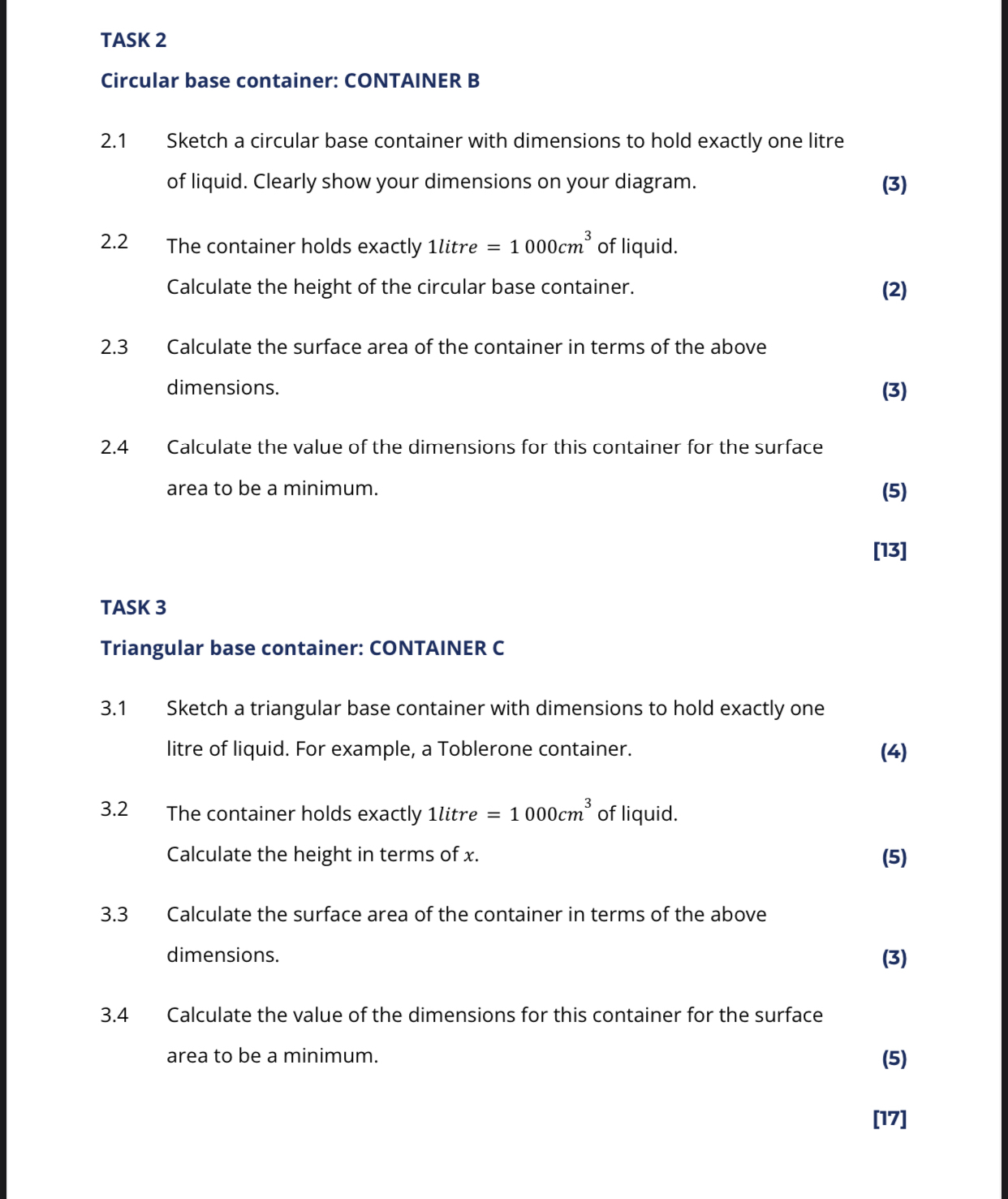 TASK 2Circular base container: CONTAINER B2.1 ﻿Sketch | Chegg.com