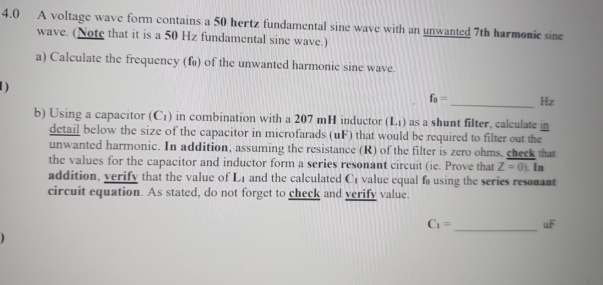 Solved A voltage wave form contains a 50 hertz fundamental | Chegg.com