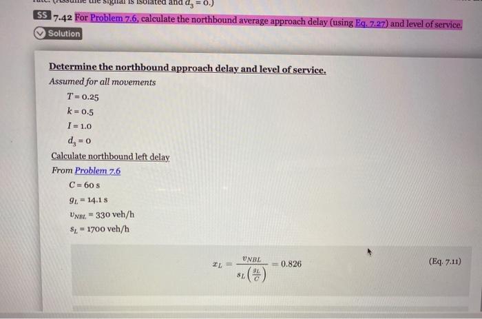 Level of Service • Delay Thresholds (Table 7.4) LOS | Chegg.com