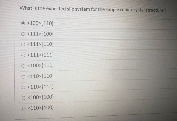 Solved What is the expected slip system for the simple cubic | Chegg.com
