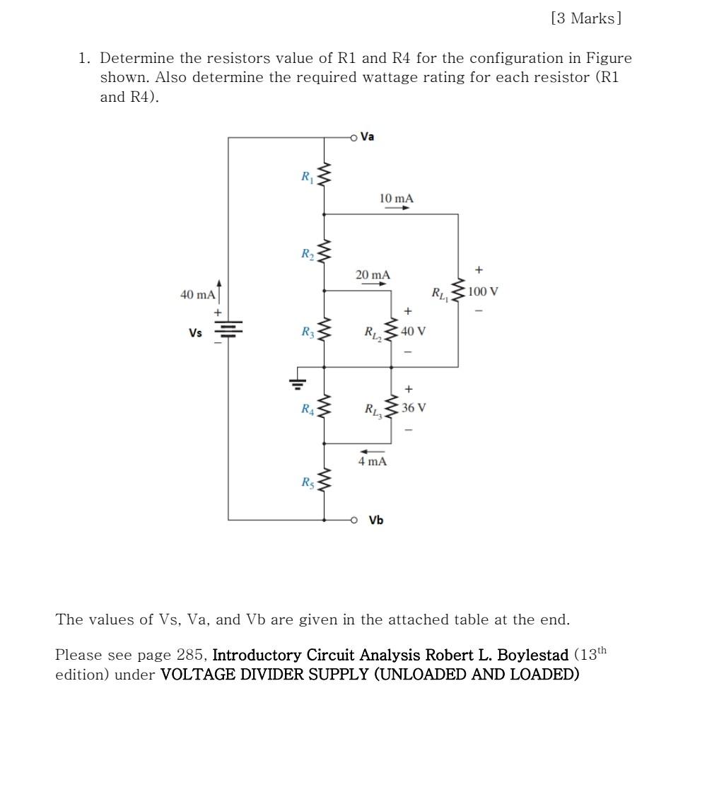 Solved [3 Marks ] 1. Determine the resistors value of R1 and | Chegg.com