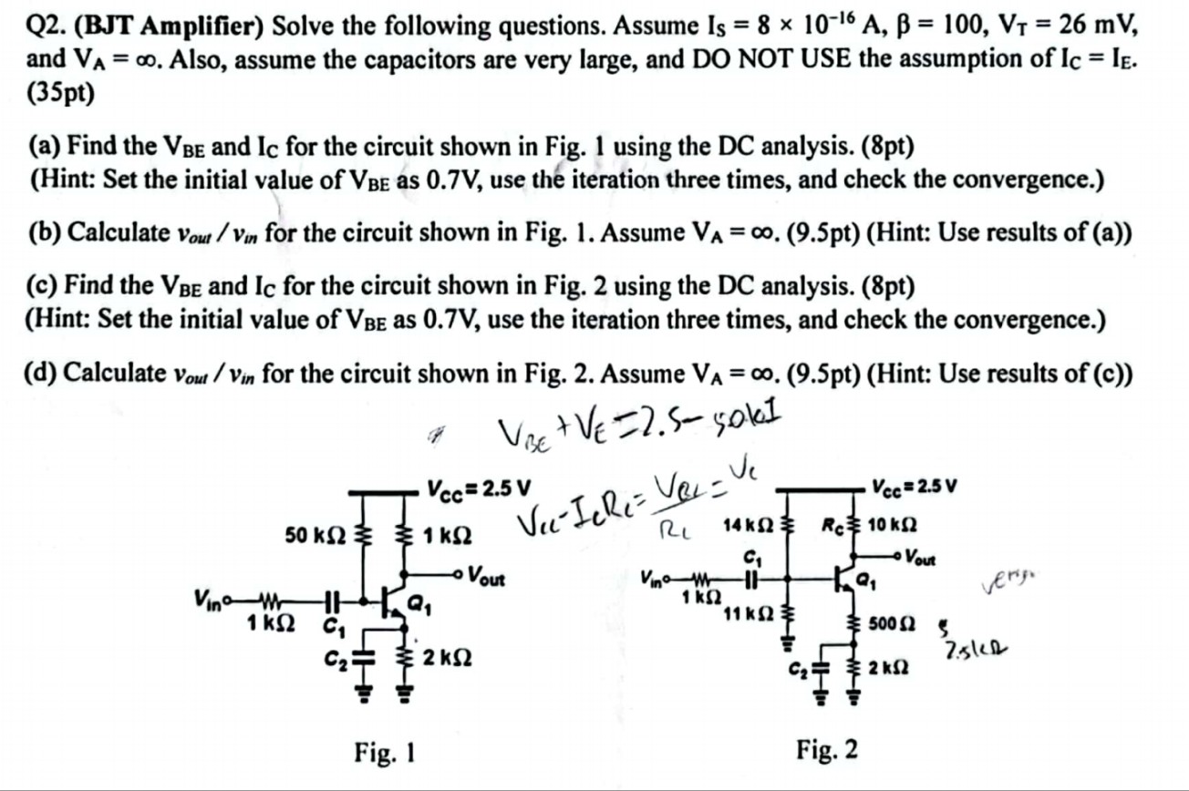 Solved Q2. (BJT Amplifier) ﻿Solve the following questions. | Chegg.com