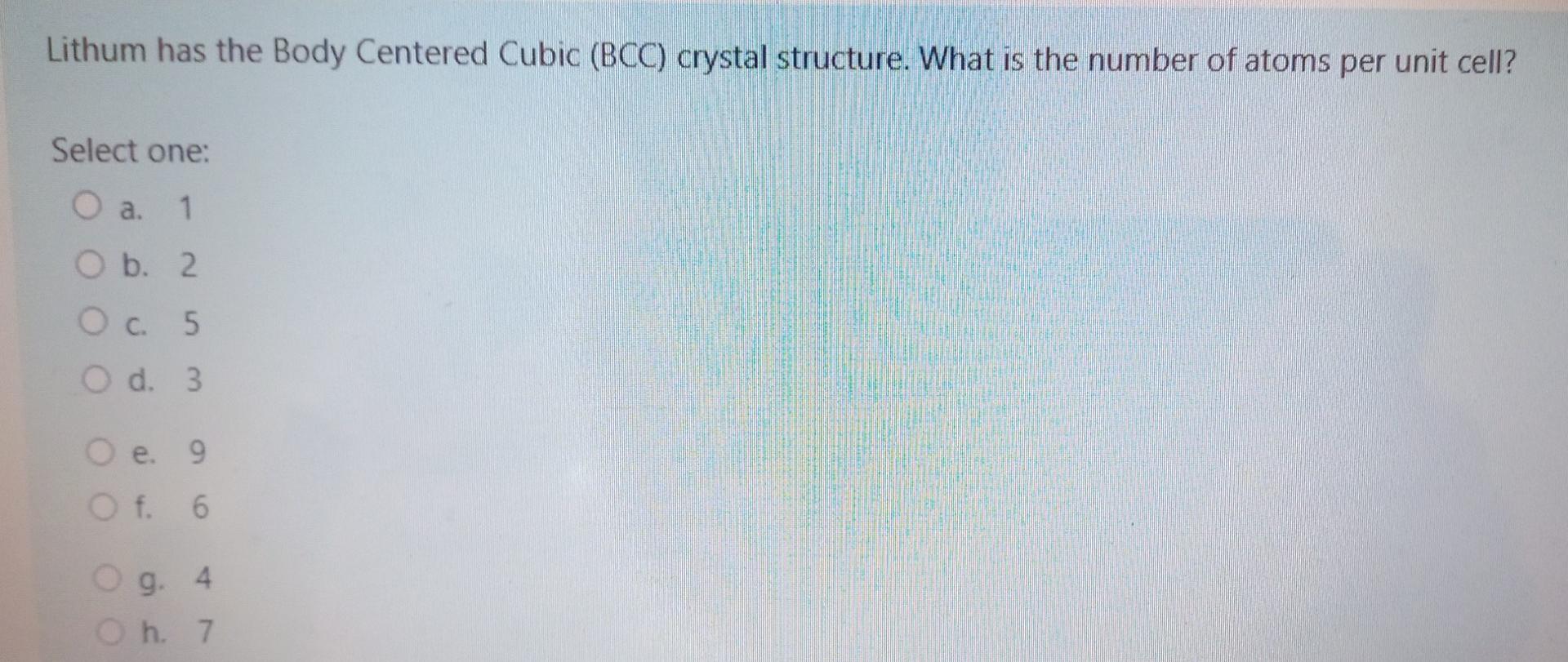 Solved Lithum has the Body Centered Cubic (BCC) crystal | Chegg.com