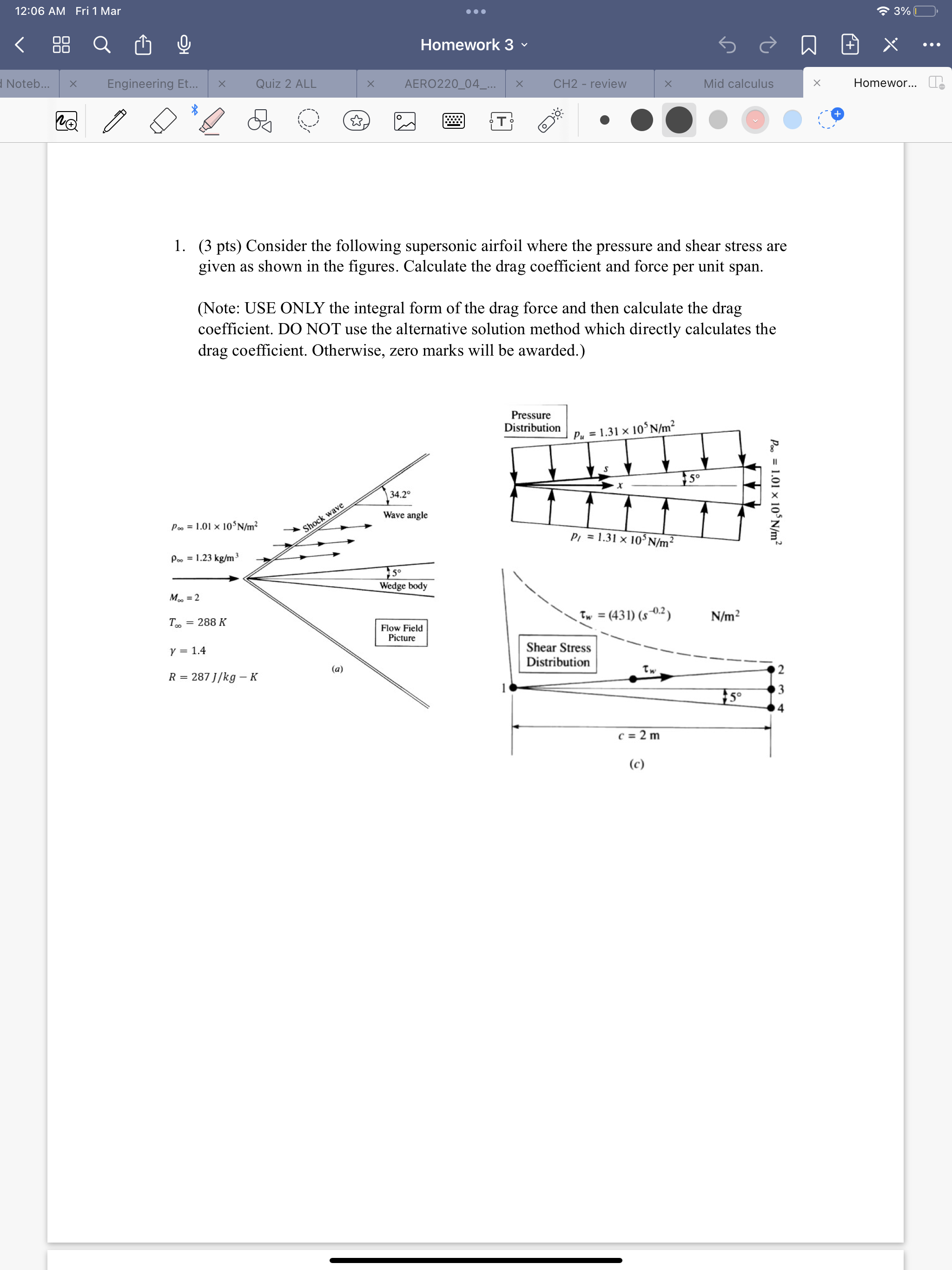 Solved (3 ﻿pts) ﻿Consider the following supersonic airfoil | Chegg.com