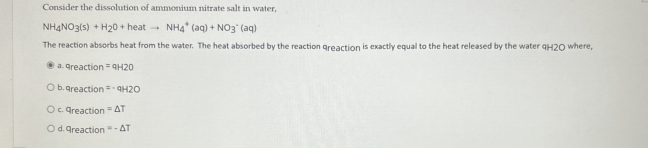 Solved Consider the dissolution of ammonium nitrate salt in | Chegg.com