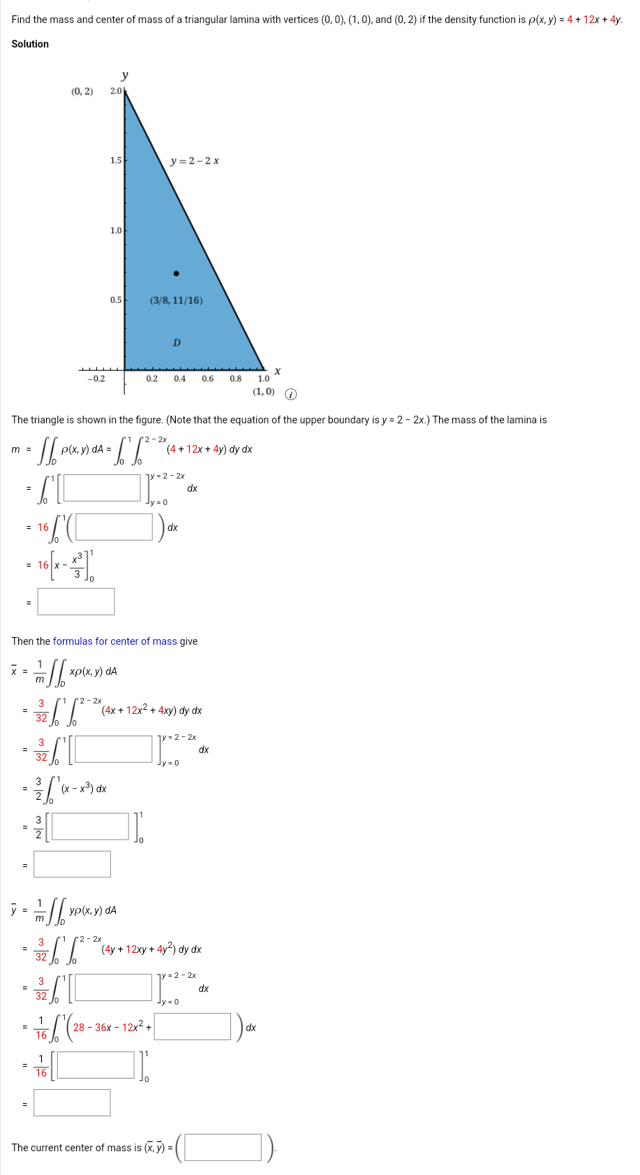 Solved Find the mass and center of mass of a triangular | Chegg.com